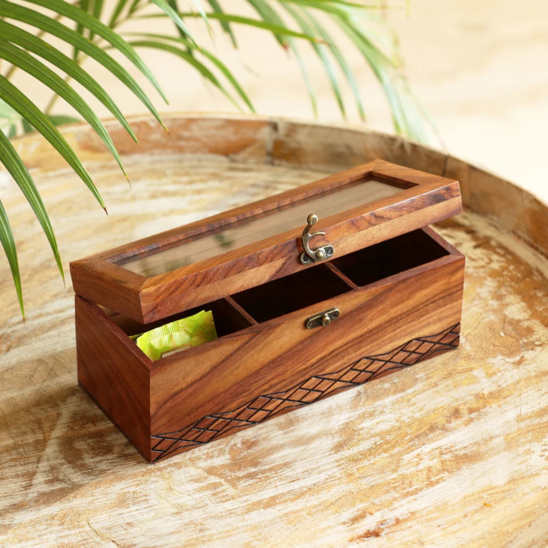 'Diamond Geometrica' Multiutility Tea Box (3 Sections, Sheesham Wood ...
