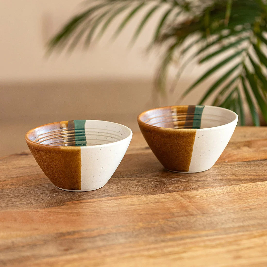 'Zen Garden' Hand Glazed Ceramic Serving Bowls (Set of 2, 300 ml, Micr ...
