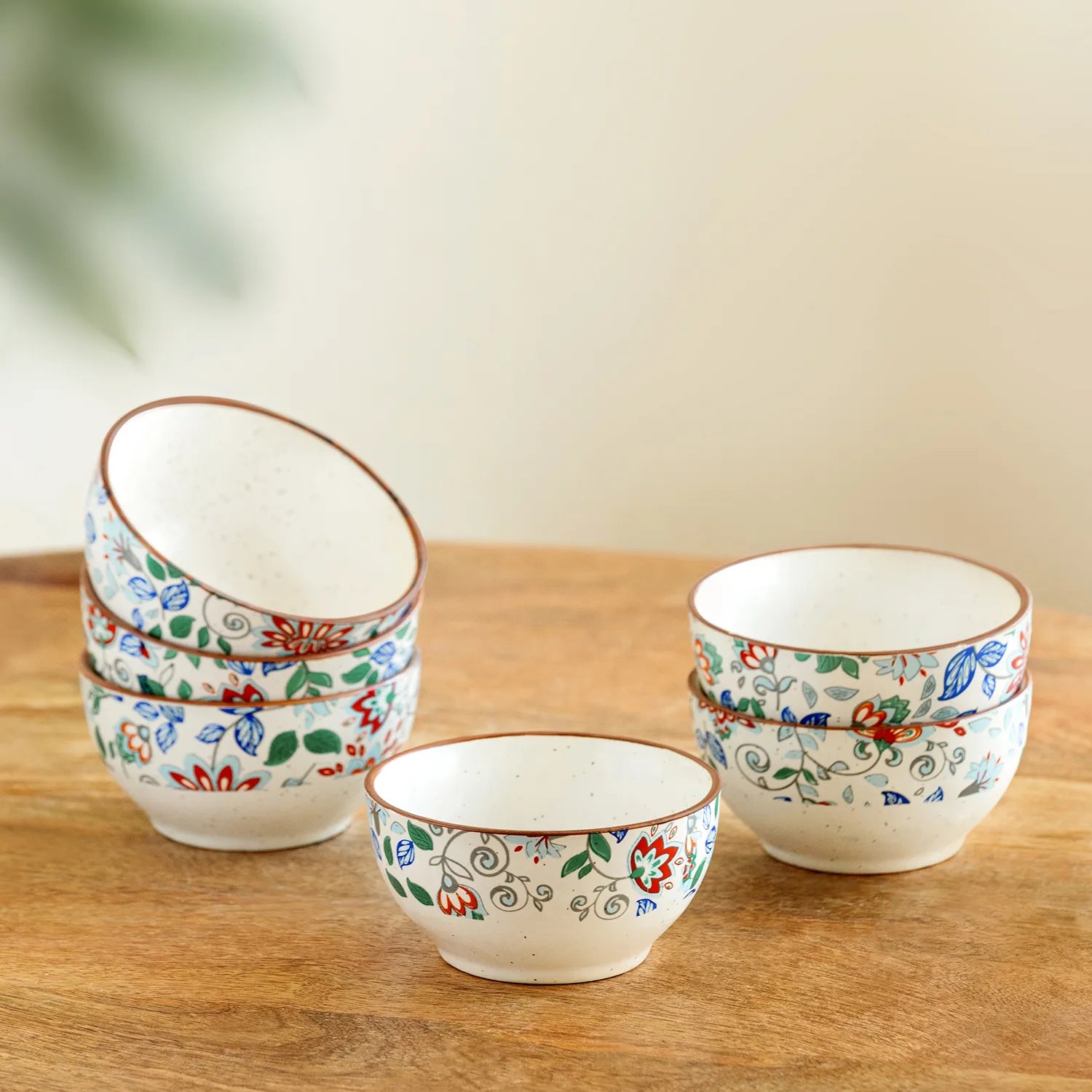 ExclusiveLane 'Spring Garden' Ceramic Dinner Bowls/Katoris (Set Of 6,
