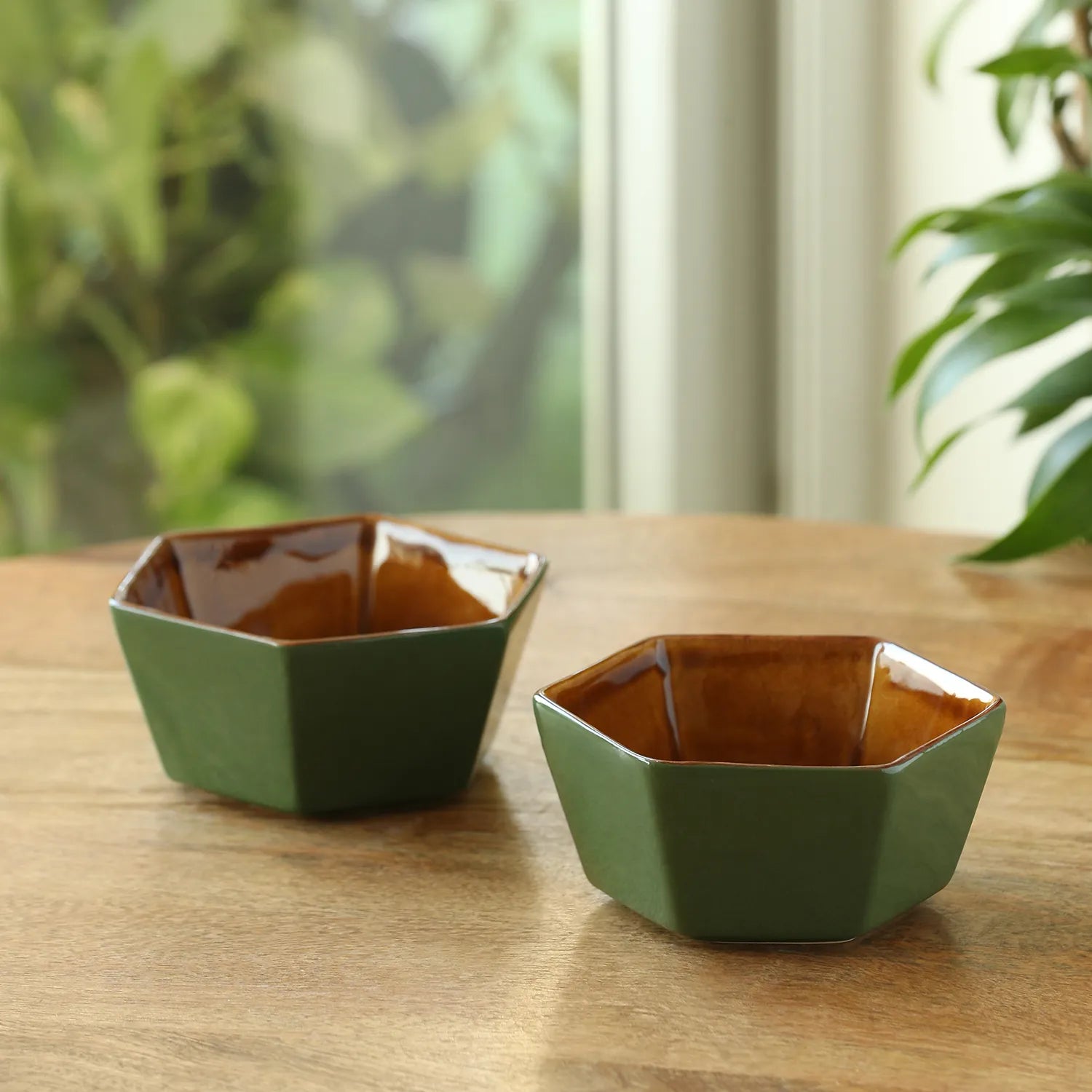 ExclusiveLane 'Forest Canopy' Ceramic Serving Bowls (Set of 2, 370 ML,