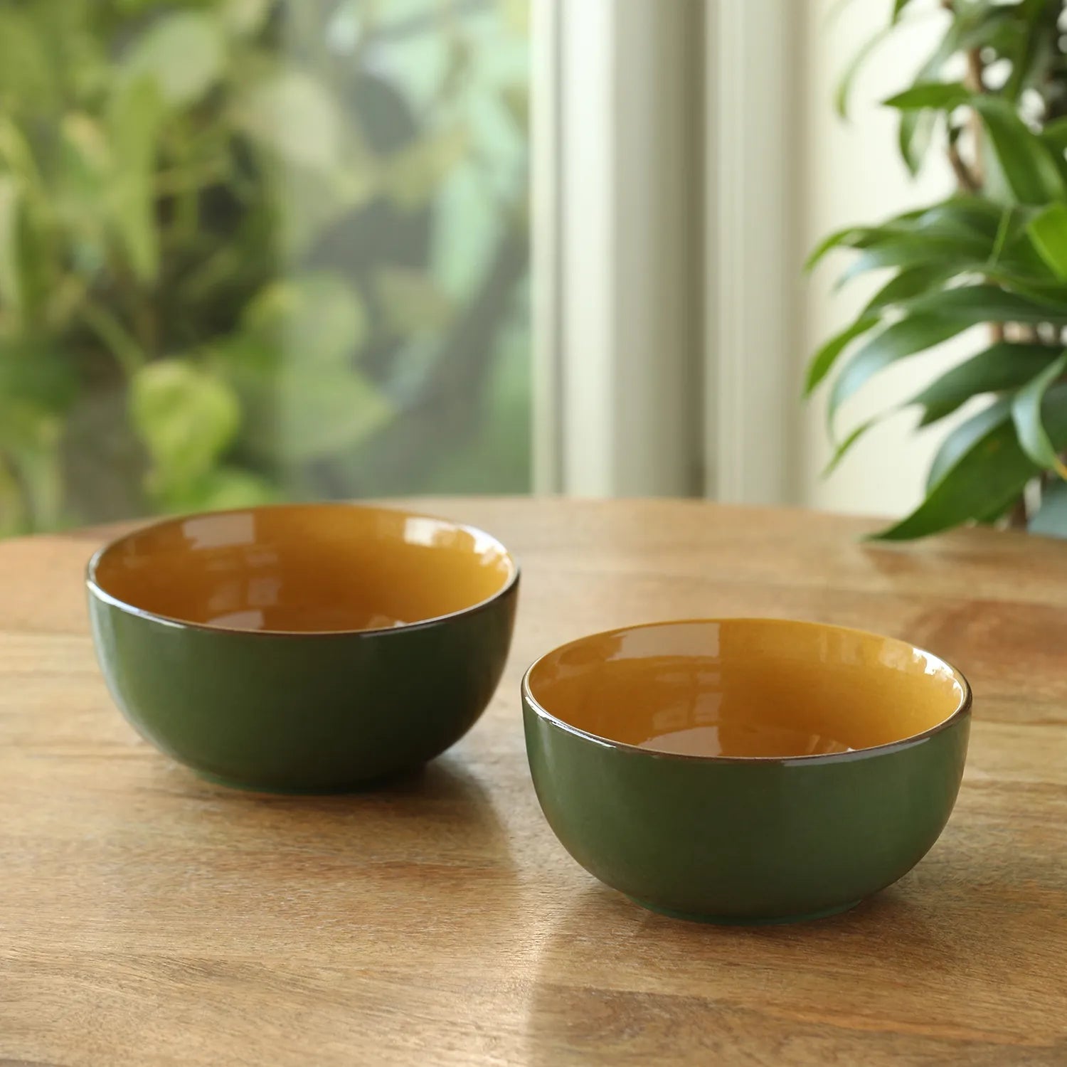 ExclusiveLane 'Forest Canopy' Ceramic Serving Bowls (Set of 2, 550 ML,