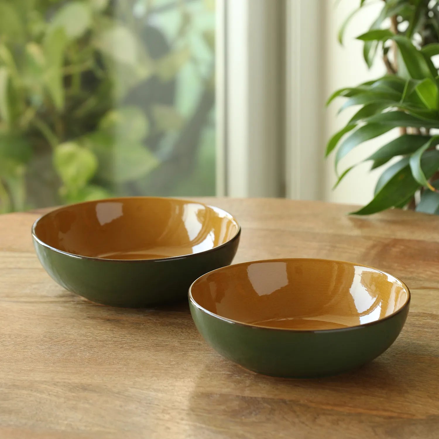 ExclusiveLane 'Forest Canopy' Ceramic Serving Bowls (Set of 2, 570 ML,
