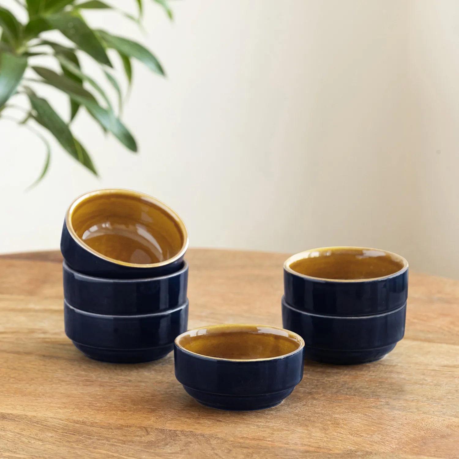 ExclusiveLane 'Mariana Blues' Ceramic Dinner Bowls/Katoris (Set Of 6,