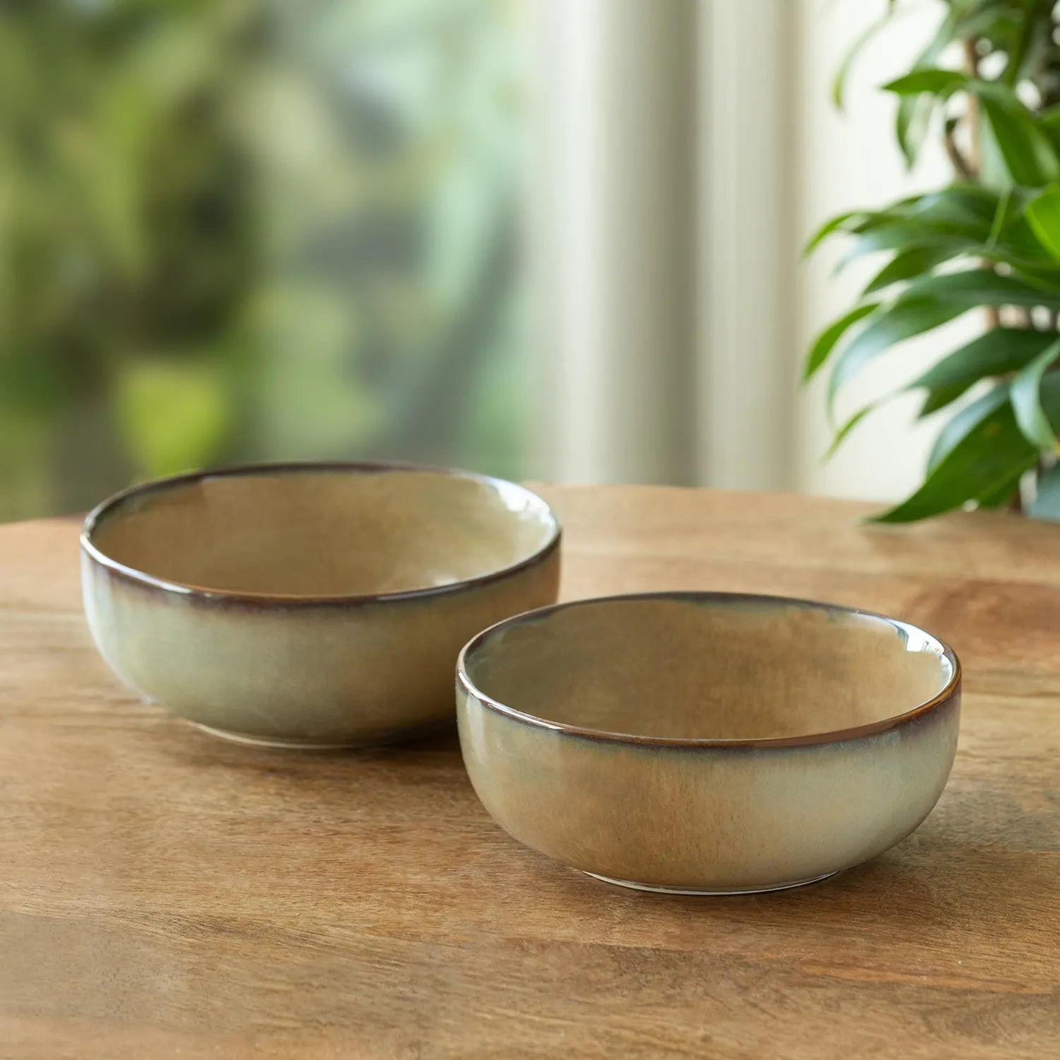 ExclusiveLane 'Wheat Serenity' Porcelain Serving/Snack Bowls (Set Of 2