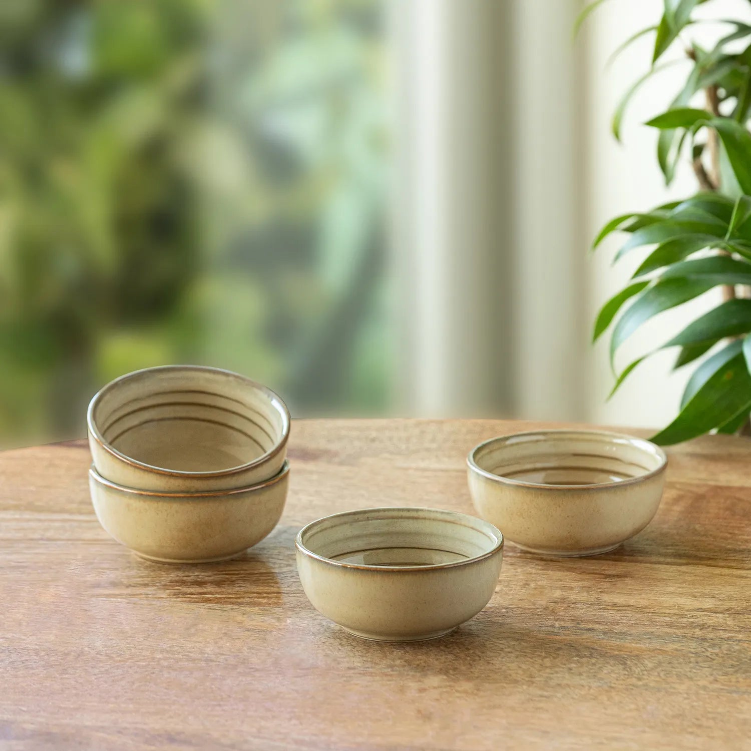 ExclusiveLane 'Wheat Serenity' Porcelain Dinner Bowls/Katoris (Set Of