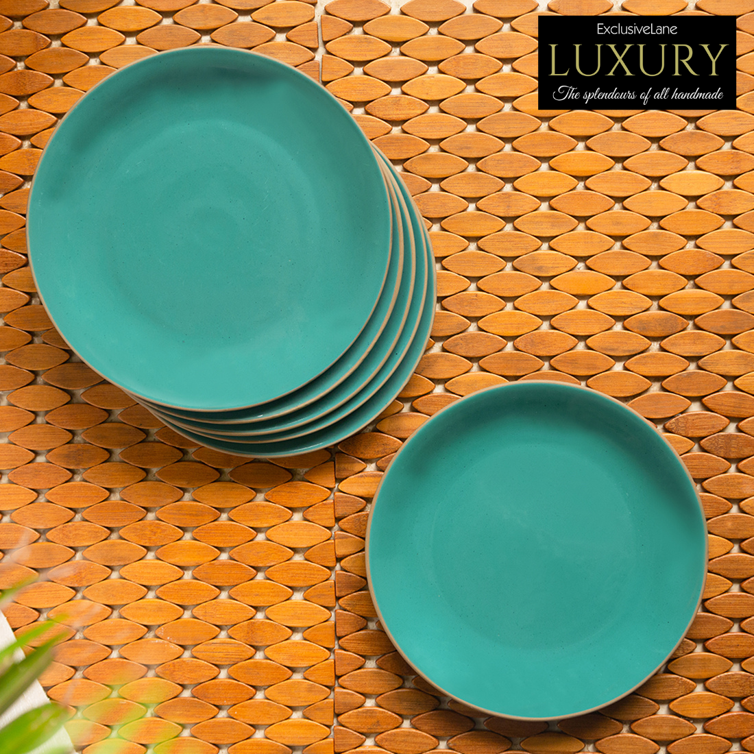 'Earthen Turquoise' Hand Glazed Dinner Plates In Ceramic (Set of 6, Mi ...