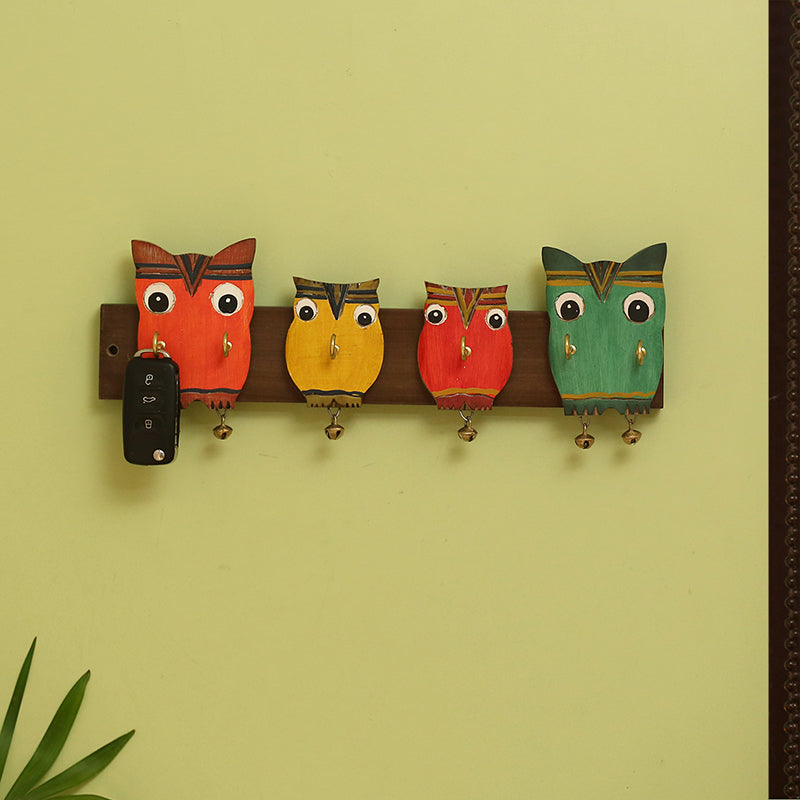 'Owl Family' Decorative Key Holder In Mango Wood (6 Hooks) – ExclusiveLane