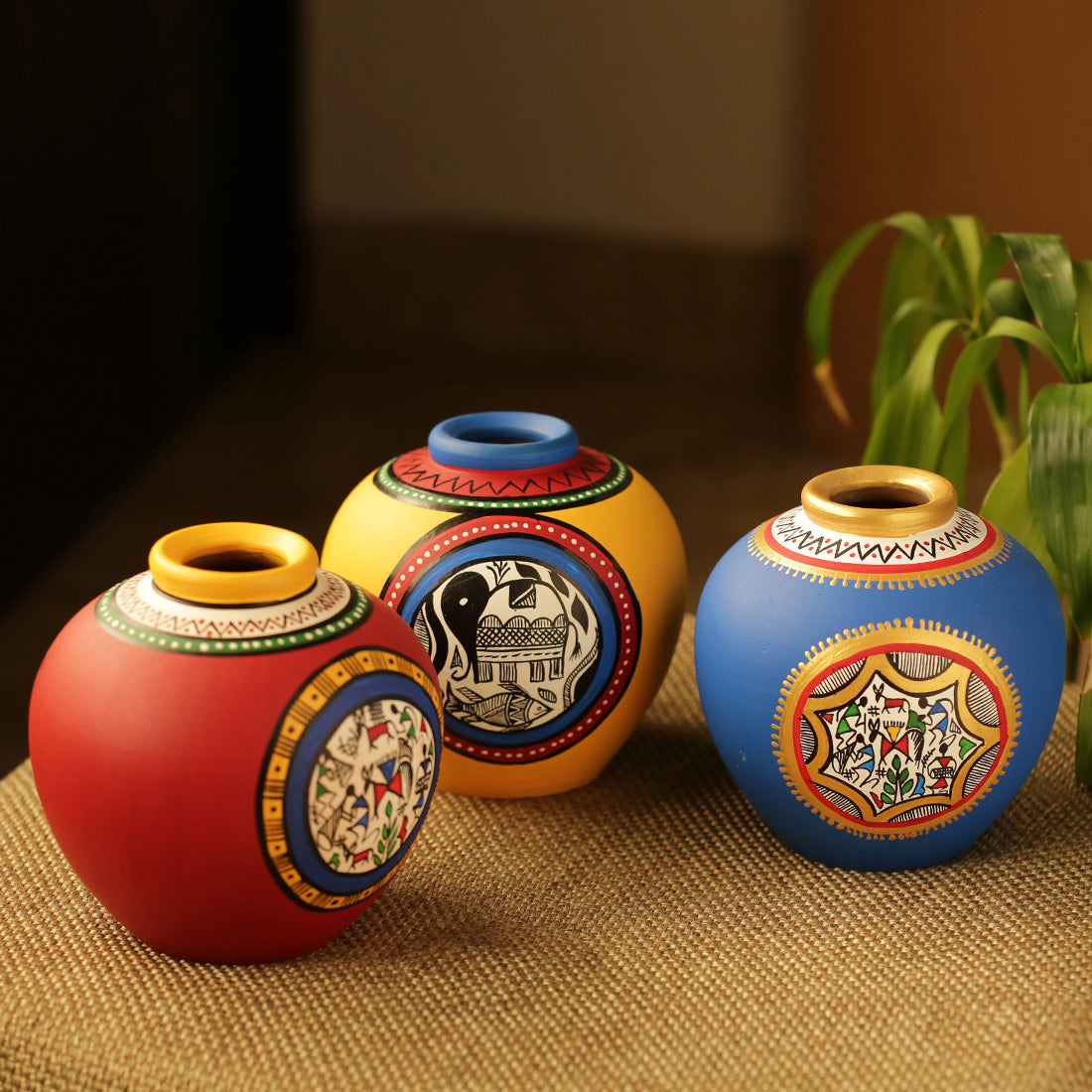 Combo Of Terracotta Handpainted Vases - Handpainted Vase – ExclusiveLane