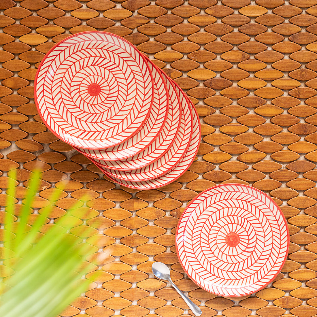 Red Chevrons' Hand-Painted Ceramic Side/Quarter Plates (Set Of 6 | Mic ...